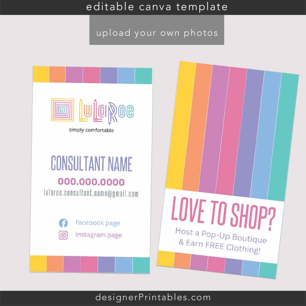 Business Card Canva Template | Colorful Stripes - Editable Canva ...