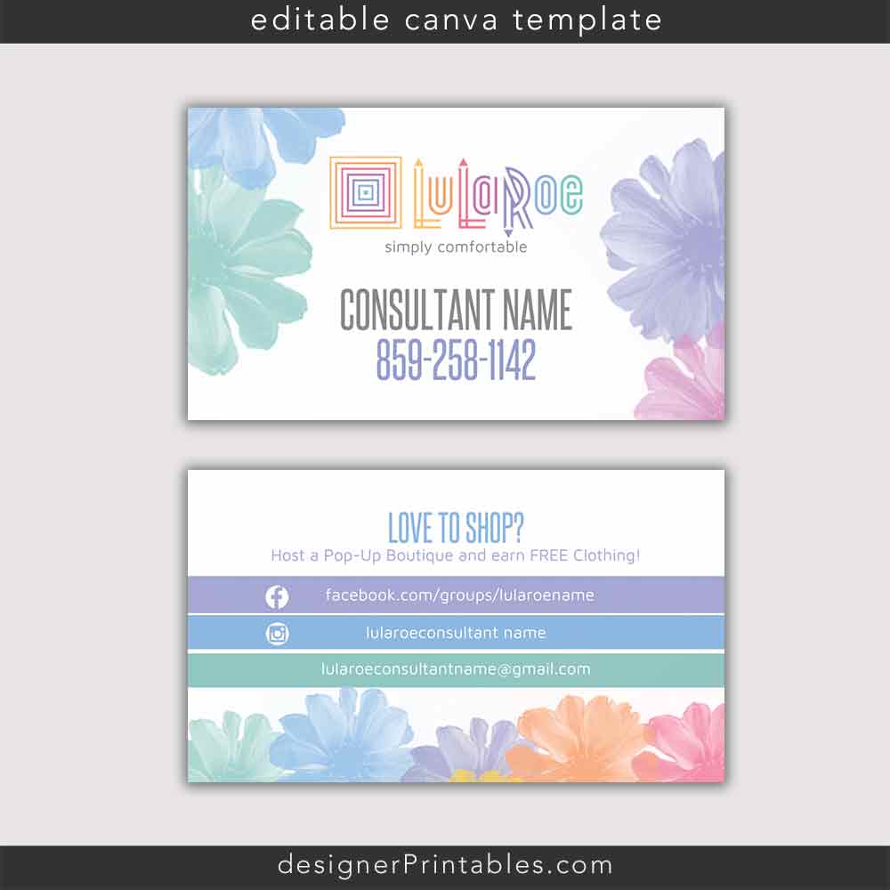 Business Card - Lularoe Watercolor Flowers horizontal - Canva Template ...