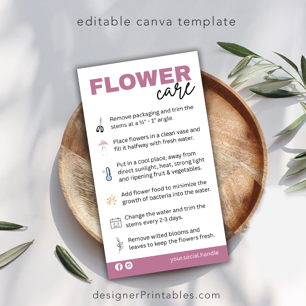 Flower Care Instruction Card - Canva Template - Editable Canva ...