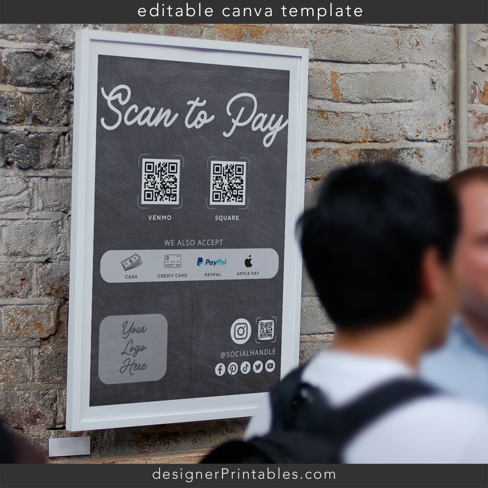Scan To Pay Canva Template Qr Codes Chalkboard Editable Canva
