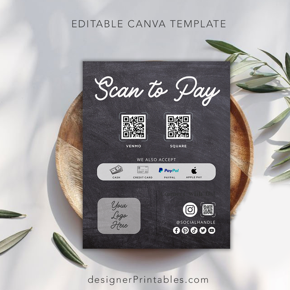 Scan To Pay Canva Template Qr Codes Chalkboard Editable Canva