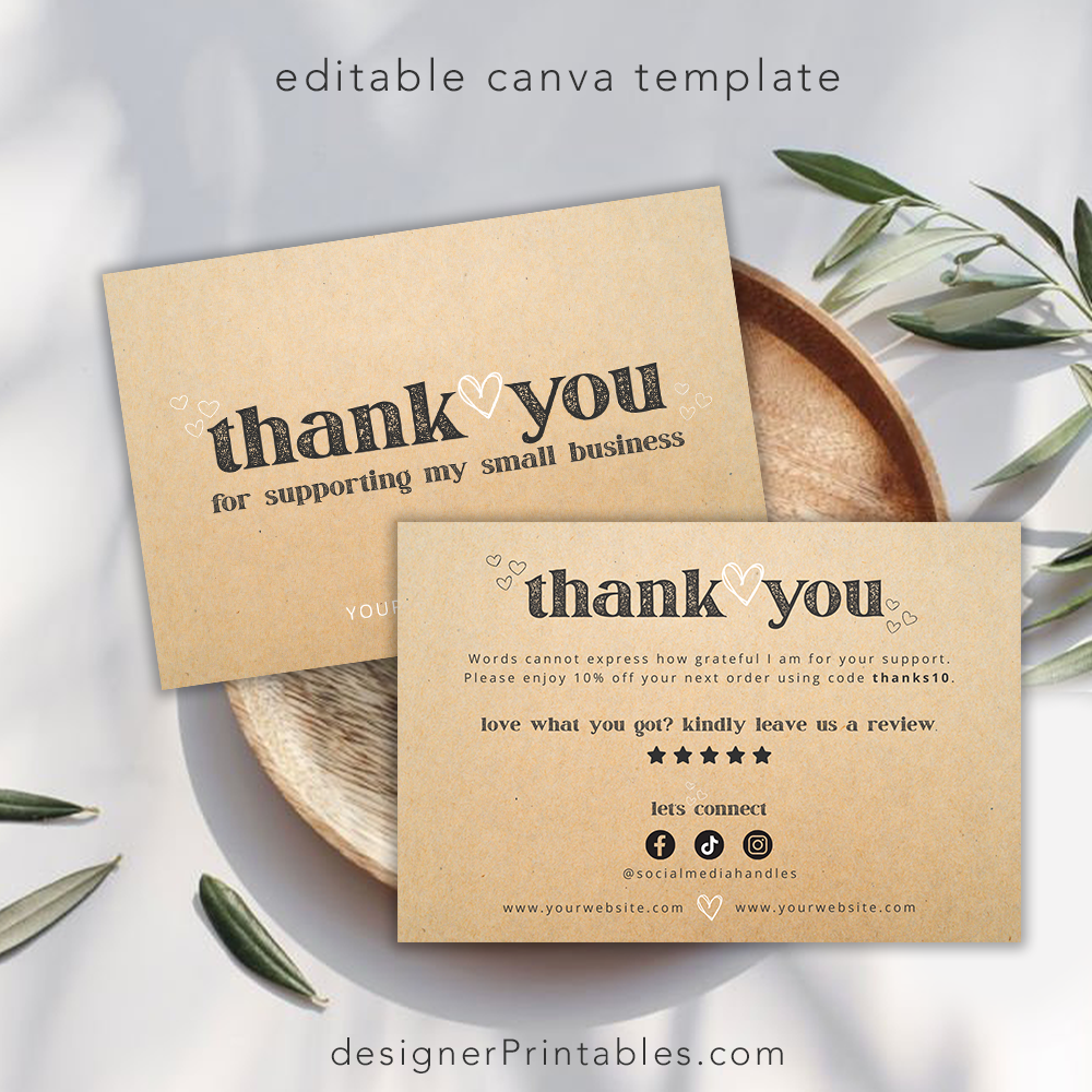 Thank You Card Canva Template | Rustic Kraft - Editable Canva Templates ...