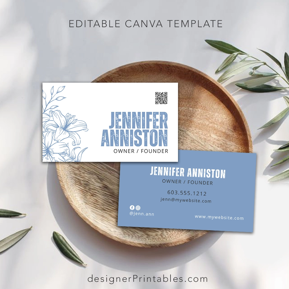 Business Card Canva Template | Delicate Floral - Editable Canva ...