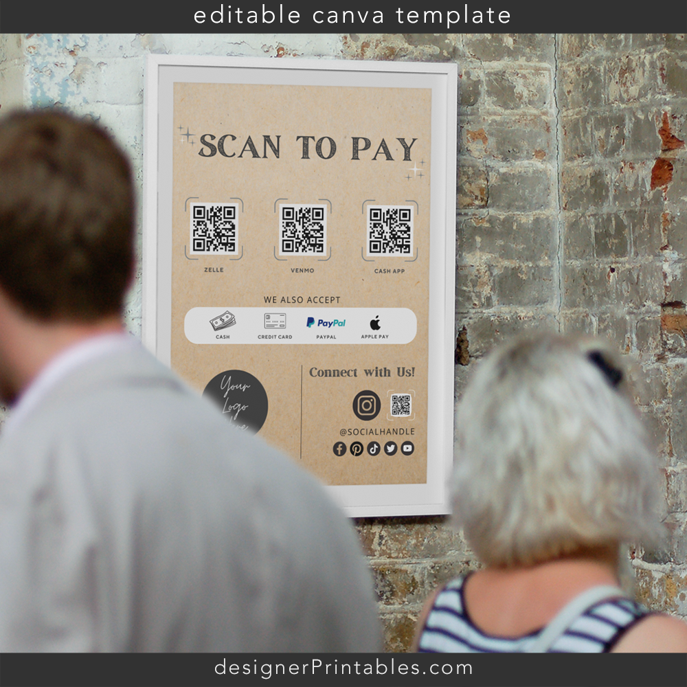 Scan To Pay Canva Template Qr Codes Rustic Kraft Editable Canva