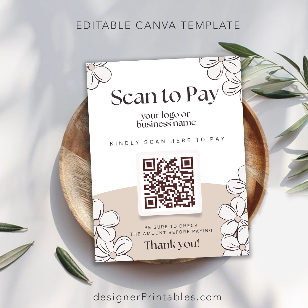 Scan To Pay Canva Template Qr Code Flowers Editable Canva
